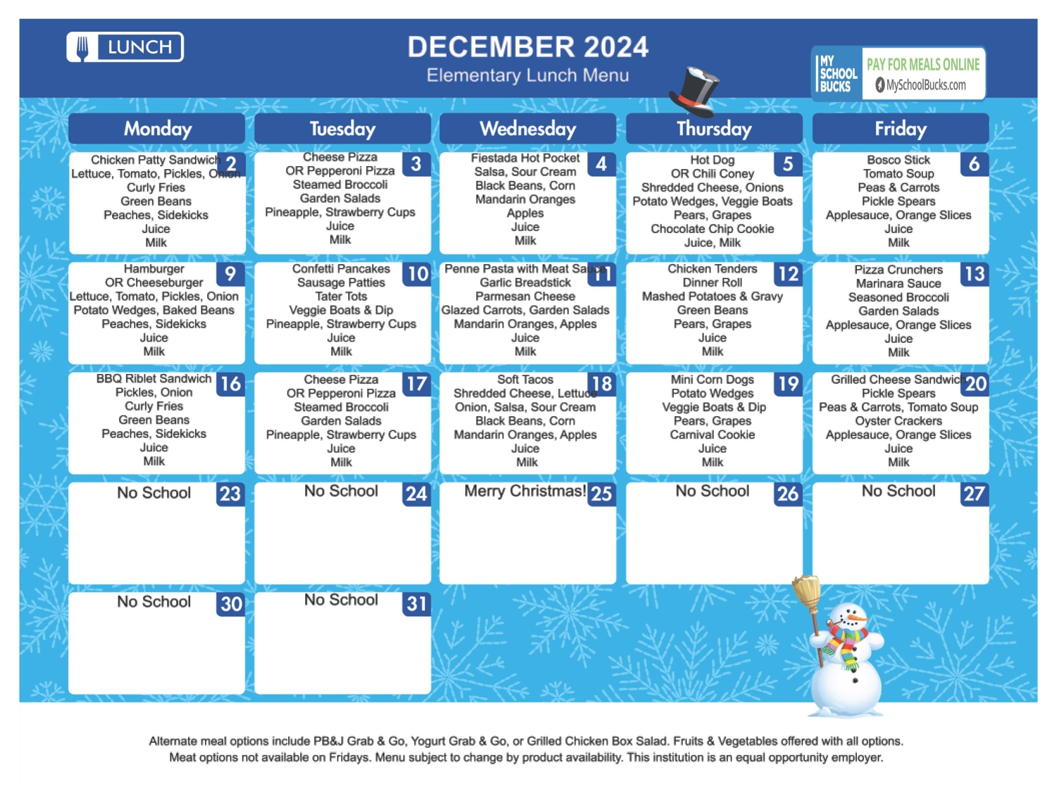Cafeteria-Lunch Menu – St. Paul School