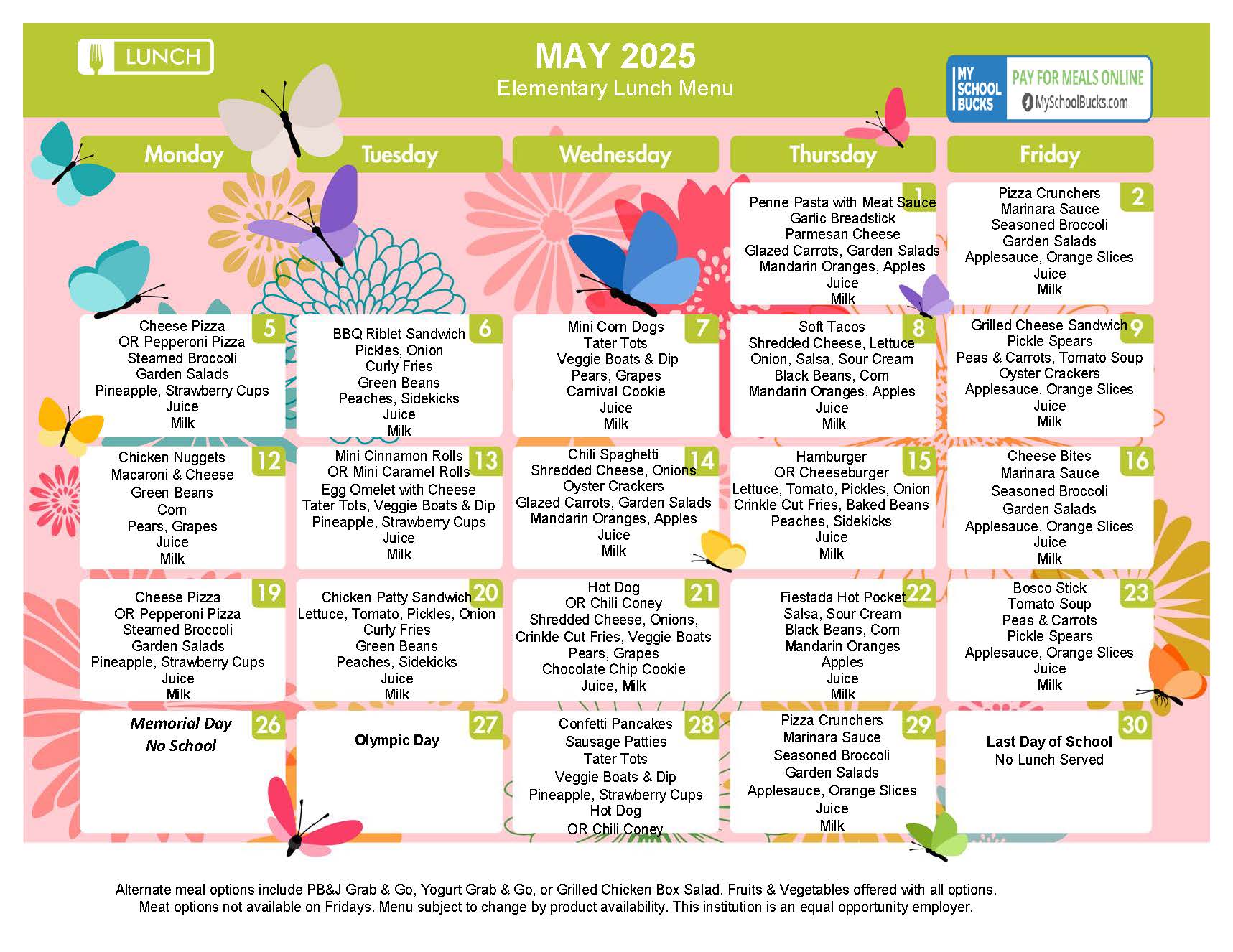 Cafeteria-Lunch Menu – St. Paul School